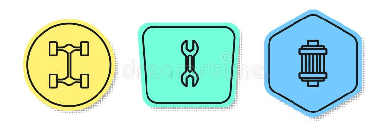 Set Line Chassis Car, Wrench Spanner and Car Air Filter. Colored Shapes ...