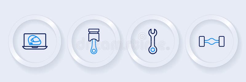 Set Line Chassis Car, Wrench Spanner, Engine Piston and Racing Helmet ...