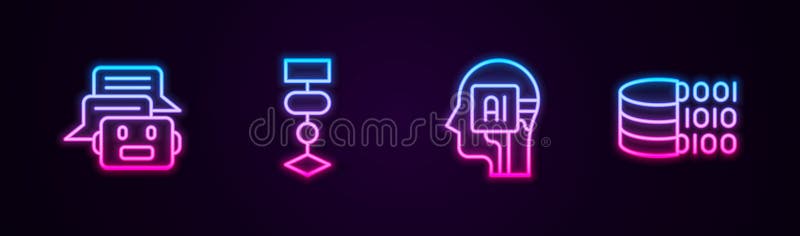 Set Line Chat Bot, Algorithm, Humanoid Robot and Binary Code. Glowing ... Set Line Chat Bot, Algorithm, Humanoid Robot and Binary Code. Glowing ...