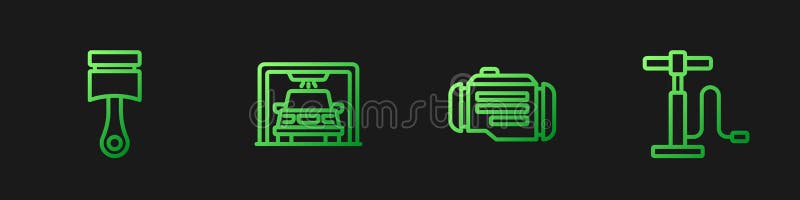 Set Line Check Engine, Engine Piston, Car Wash and Air Pump. Gradient ...