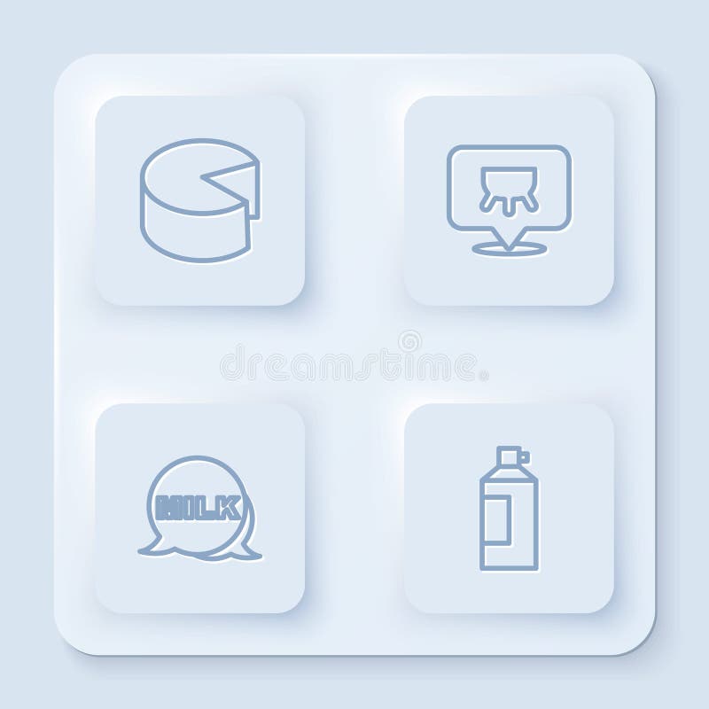 Set Line Cheese, Udder, Lettering Milk and Whipped Cream Bottle. White ...