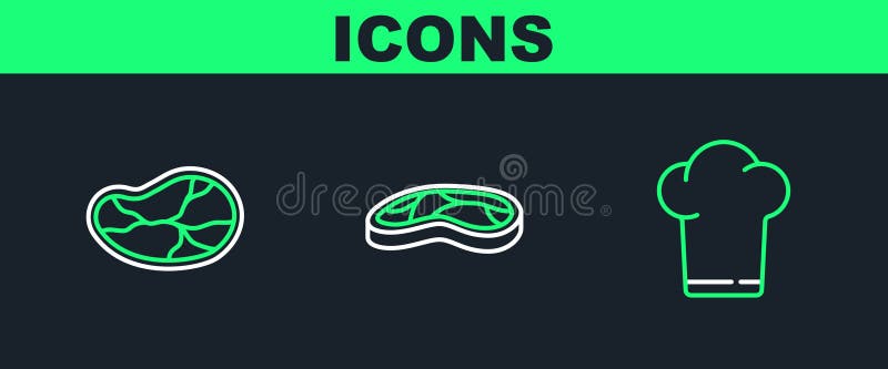 Set Line Chef Hat, Steak Meat and Icon. Vector Stock Vector ...