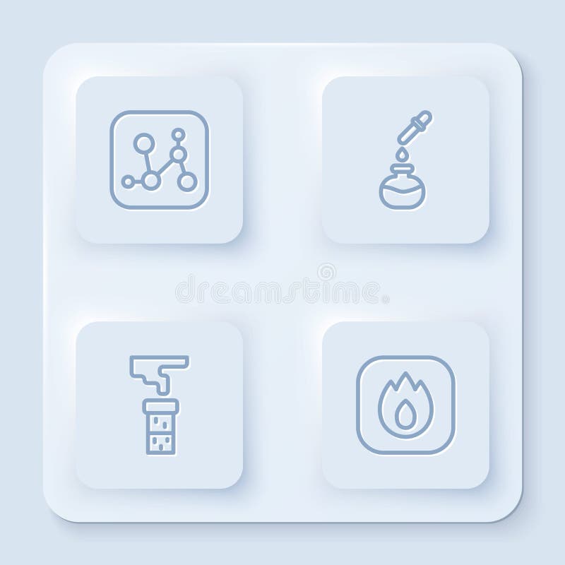 Set Line Chemical Formula, Test Tube and Flask, and Fire Flame. White ...