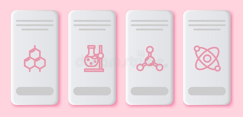 Set Line Chemical Formula, Test Tube Flask on Stand, Molecule and Atom ...