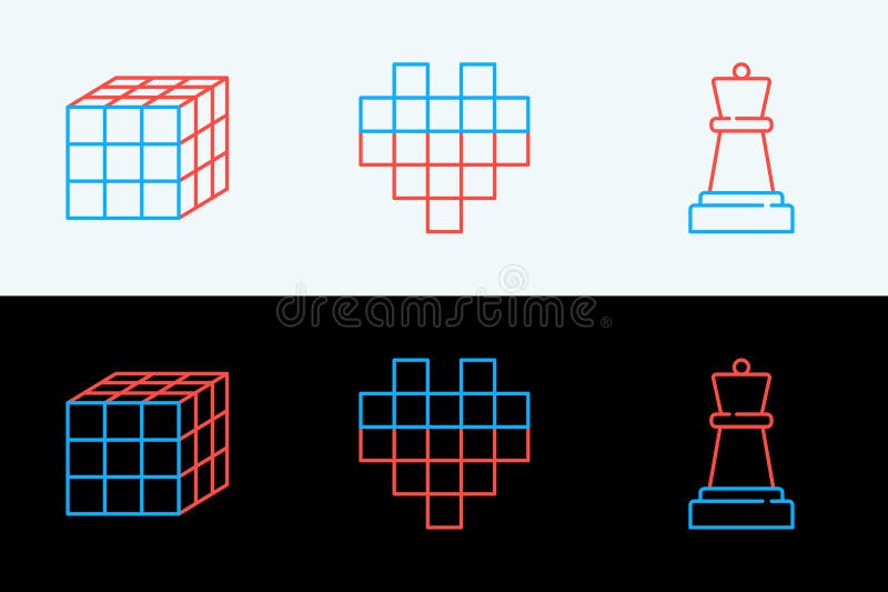 Set Line Chess, Rubik Cube and Pixel Hearts for Game Icon. Vector Stock Illustration ...