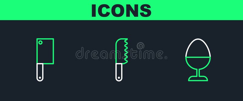 Set Line Chicken Egg on a Stand, Meat Chopper and Bread Knife Icon ...