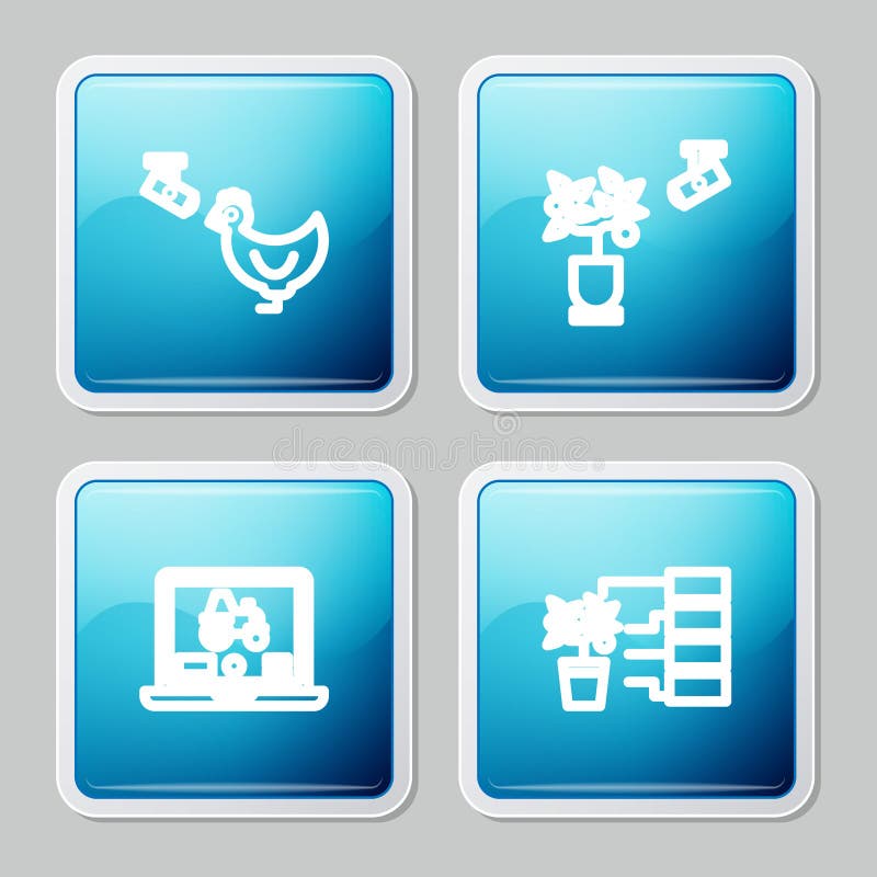 Set Line Chicken Farm and Camera, Smart Farming Technology, Laptop ...