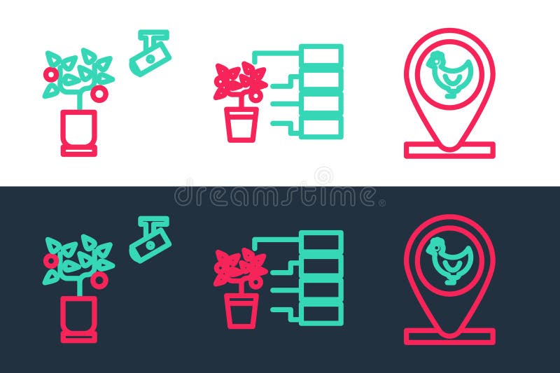 Set Line Chicken Farm and Location, Smart Farming Technology and Flower ...