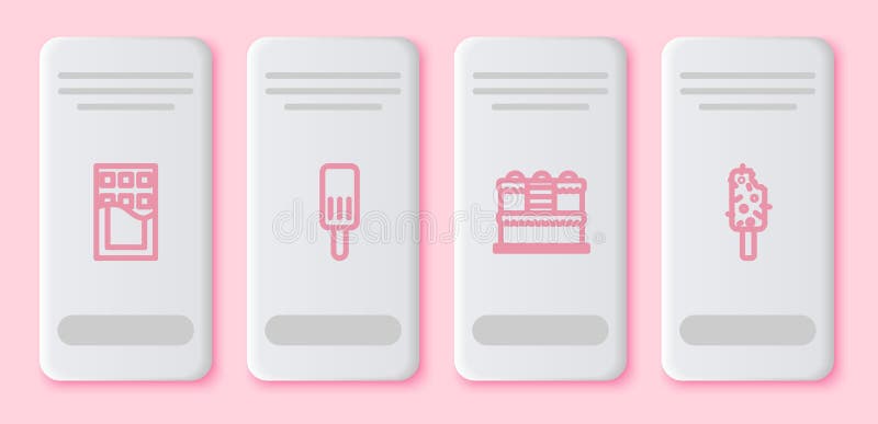 Set Line Chocolate Bar, Ice Cream, Cake and . White Rectangle Button ...