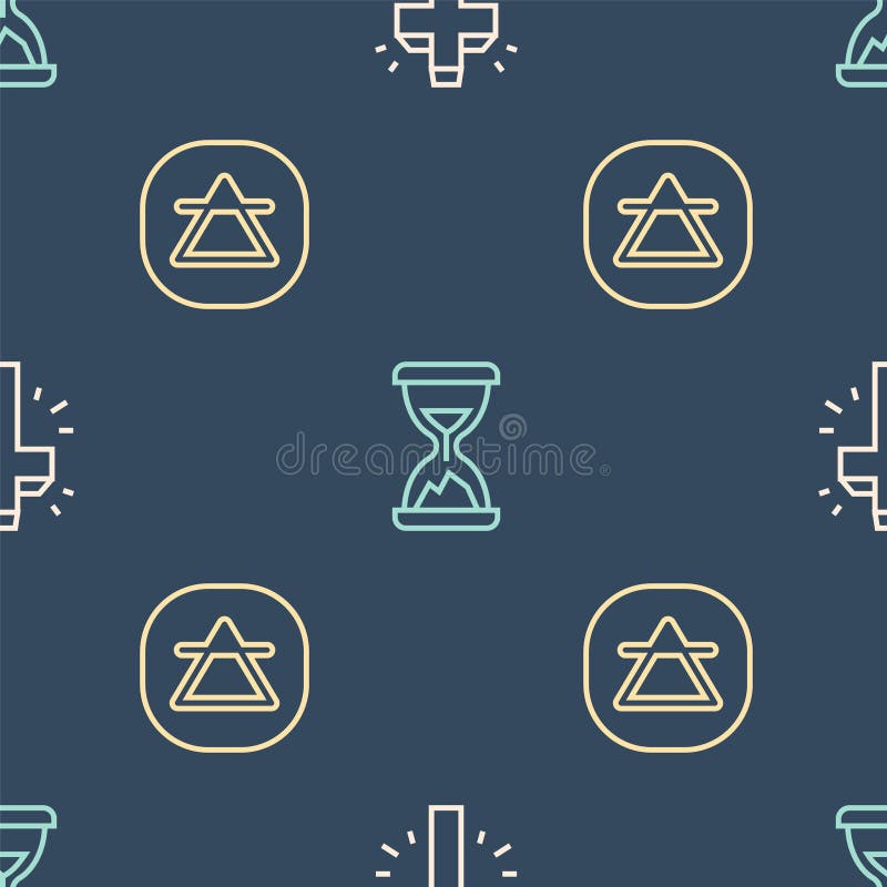 Set Line Christian Cross, Air Element and Old Hourglass with Sand on ...