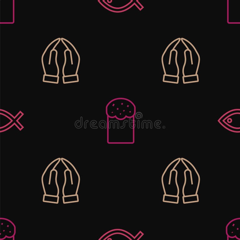Set Line Christian Fish Symbol, Hands in Praying Position and Easter ...