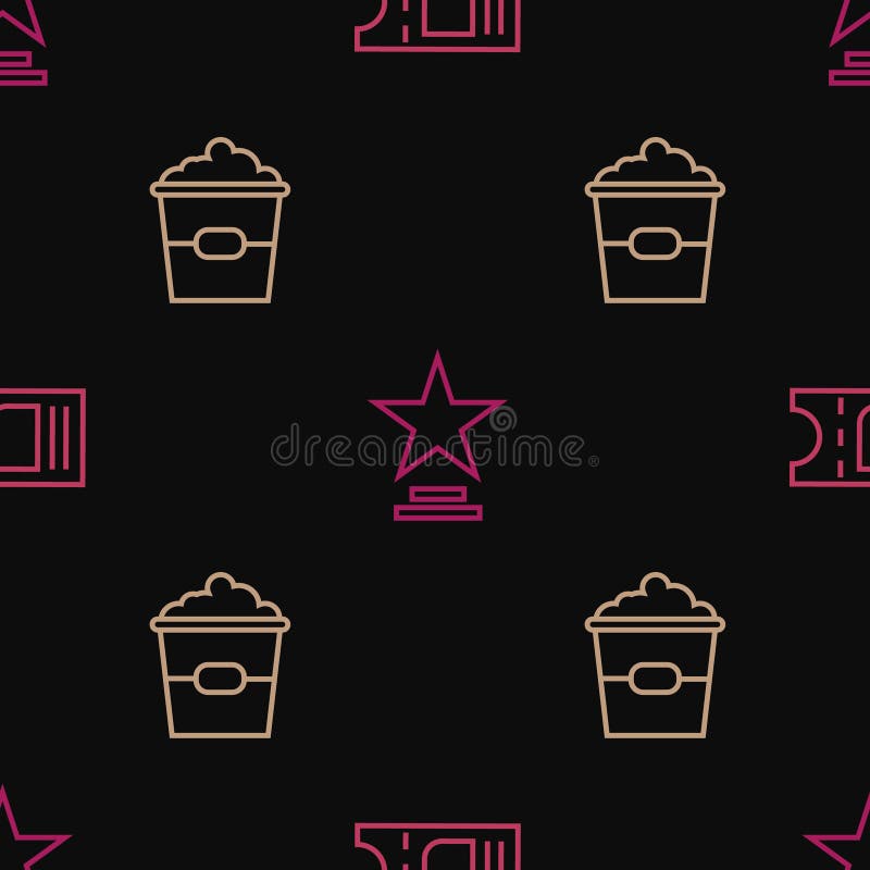 Set Line Cinema Ticket, Popcorn Box and Movie Trophy on Seamless ...
