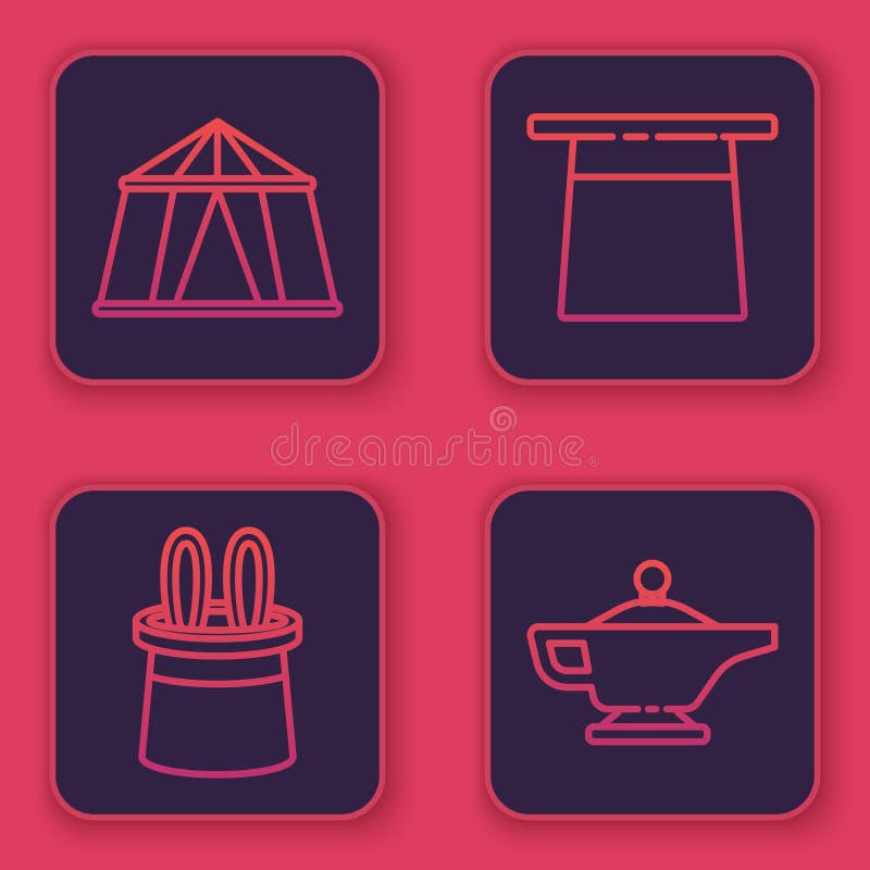 Set Line Circus Tent, Magician Hat and Rabbit Ears, Magician Hat and ...