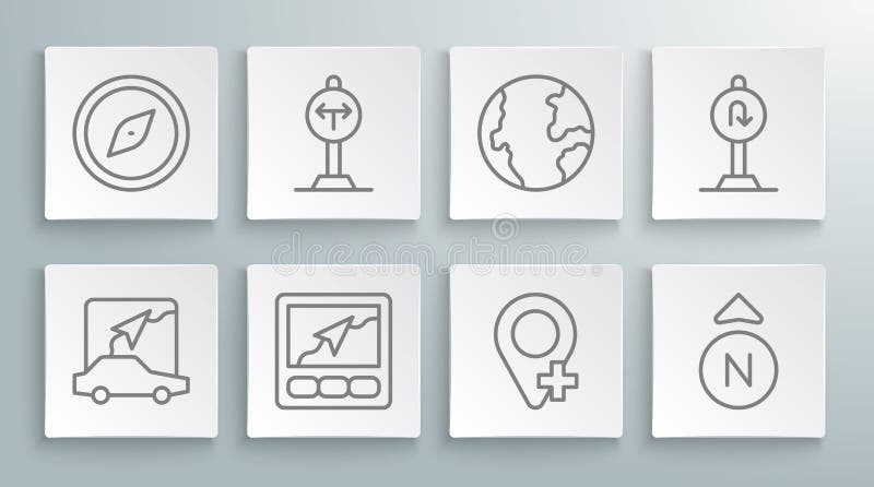 Set Line City Map Navigation, Fork in the Road, Gps Device with ...