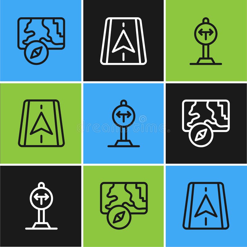 Set Line City Map Navigation, Fork in the Road and Icon. Vector Stock ...