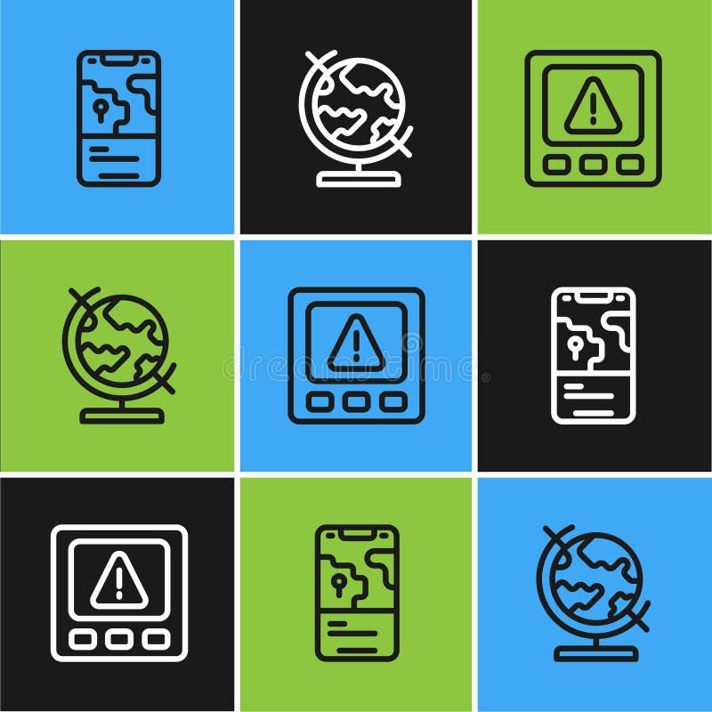 Set Line City Map Navigation, Gps Device Error and Earth Globe Icon ...