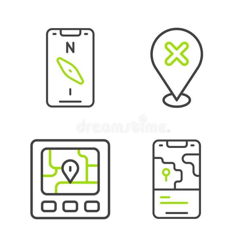 Set Line City Map Navigation, Gps Device with, Location Cross Mark and ...