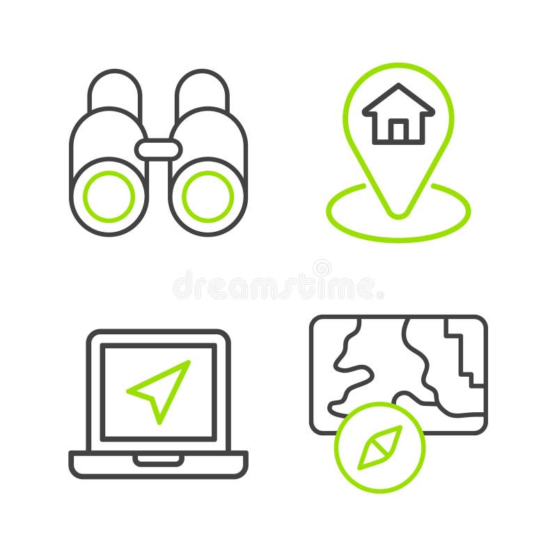 Set Line City Map Navigation, Laptop with Location Marker, Location ...