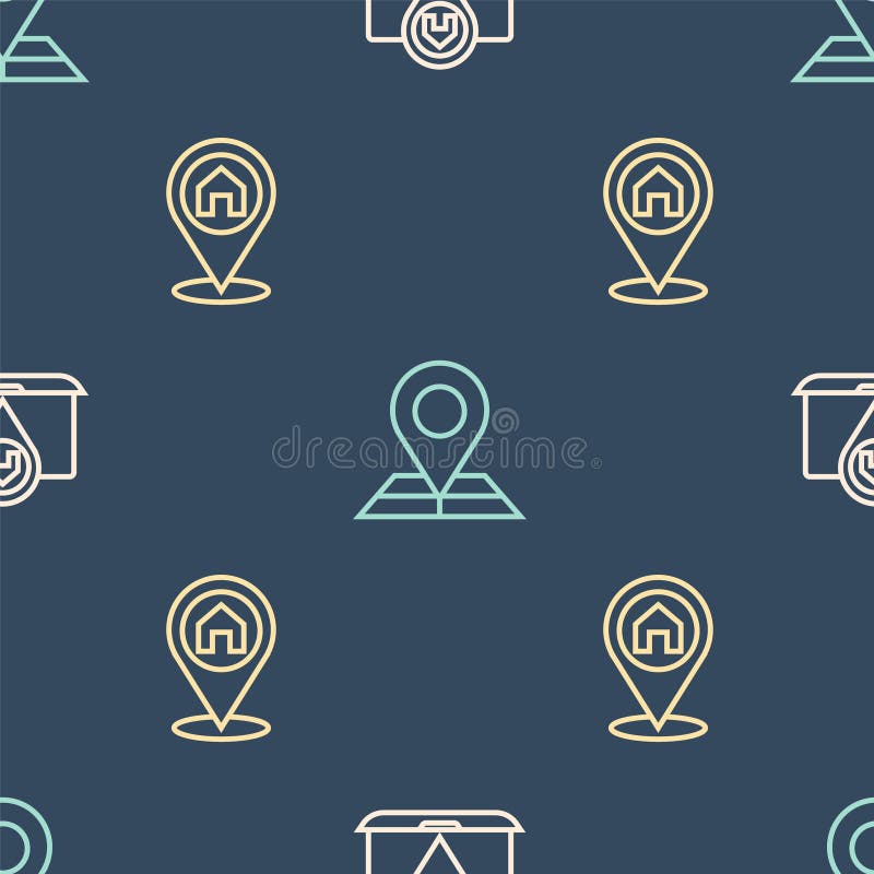 Set Line City Map Navigation, Location with House and Folded Location ...