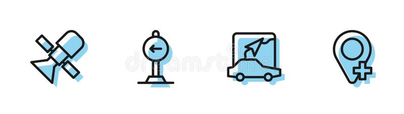 Set Line City Map Navigation, Satellite, Traffic Sign Turn Left and ...