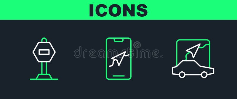 Set Line City Map Navigation, Stop Sign and Icon. Vector Stock ...