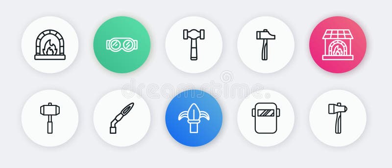 Set Line Classic Iron Fence, Blacksmith Oven, Sledgehammer, Welding ...