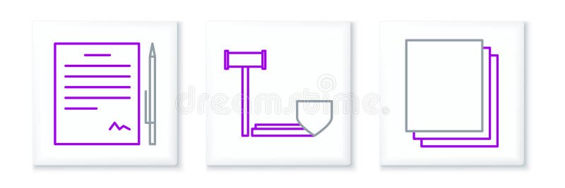 Set Line Clean Paper, Contract with Pen and Judge Gavel Shield Icon ...