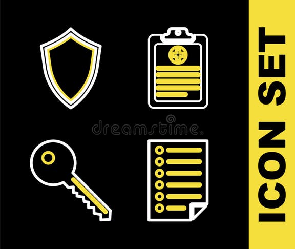 Set Line Clinical Record, Document, Key and Shield Icon. Vector Stock ...