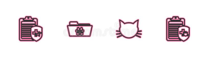 Set Line Clinical Record Pet, Cat, Medical Veterinary Folder and Icon ...