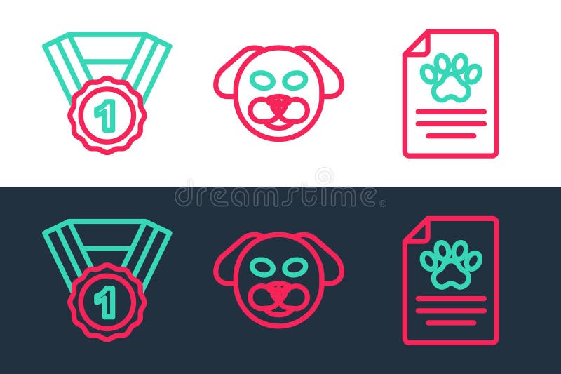Set Line Clinical Record Pet, Dog Award Symbol and Icon. Vector Stock ...