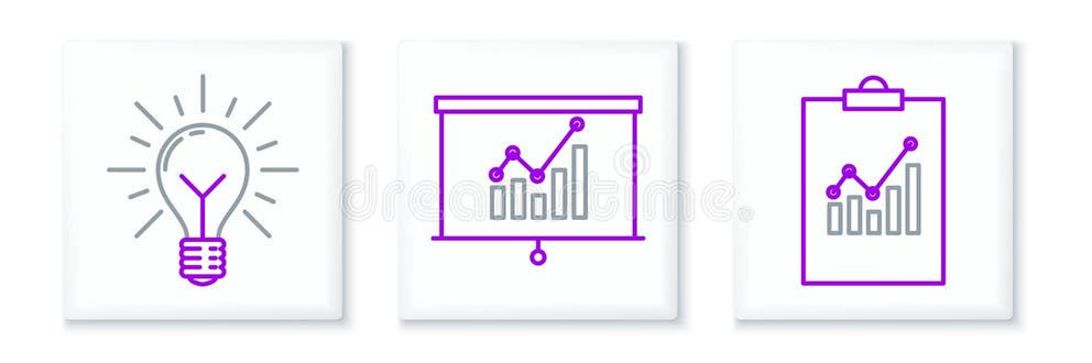 Set Line Clipboard with Graph Chart, Light Bulb Rays Shine and Concept ...