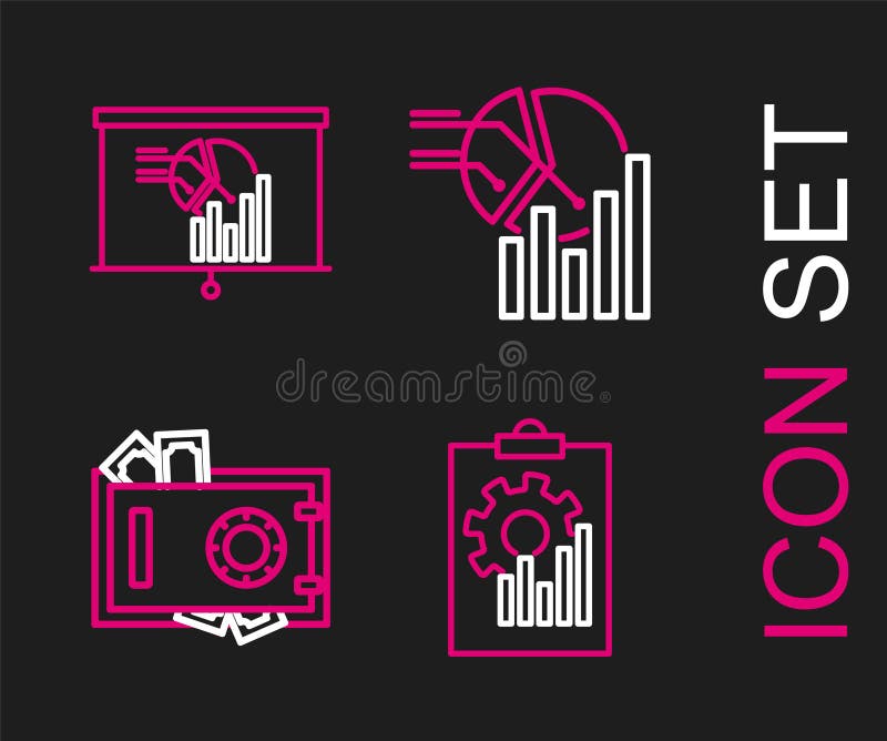 Set Line Clipboard with Graph Chart, Safe and Money, Pie Infographic ...