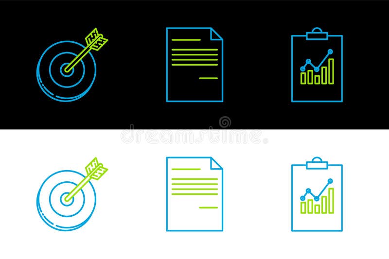 Set Line Clipboard with Graph Chart, Target and Document Icon. Vector ...