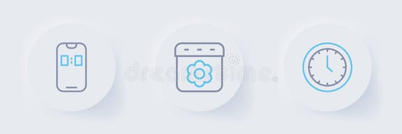 Set Line Clock, Calendar Spring and Alarm Clock App Mobile Icon. Vector ...
