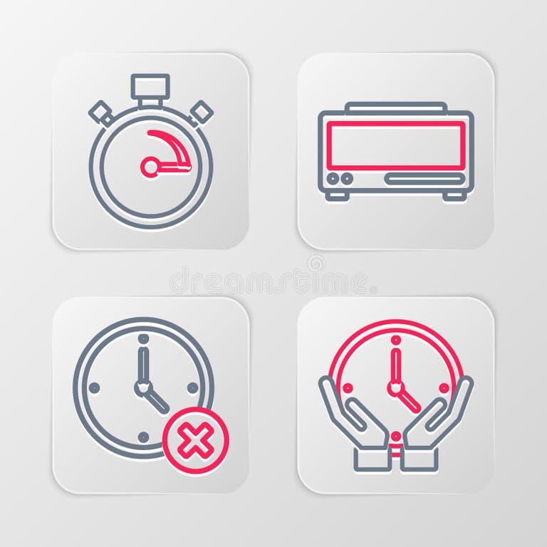 Set Line Clock, Delete, Digital Alarm Clock and Stopwatch Icon. Vector ...