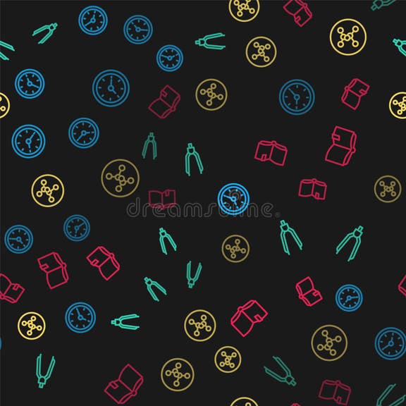 Set Line Clock, Drawing Compass, Chemical Formula and Open Book on ...