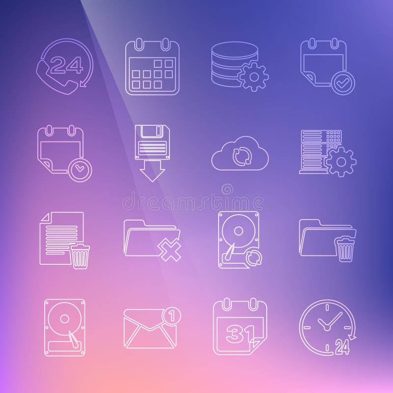 Set Setting Database Server, New, Email Incoming Message, Floppy Disk and Delete Folder Icon ...