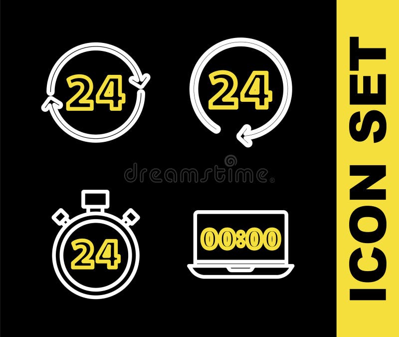 Set Line Clock 24 Hours, on Laptop, Stopwatch and Icon. Vector Stock ... Set Line Clock 24 Hours, on Laptop, Stopwatch and Icon. Vector Stock ...
