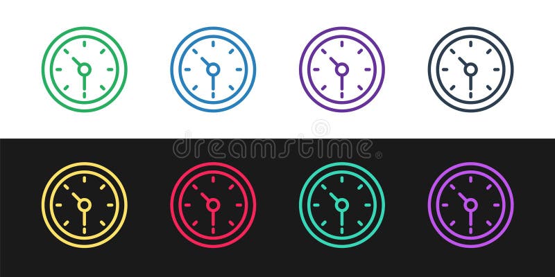 Set Line Clock Icon Isolated on Black and White Background. Time Symbol ...