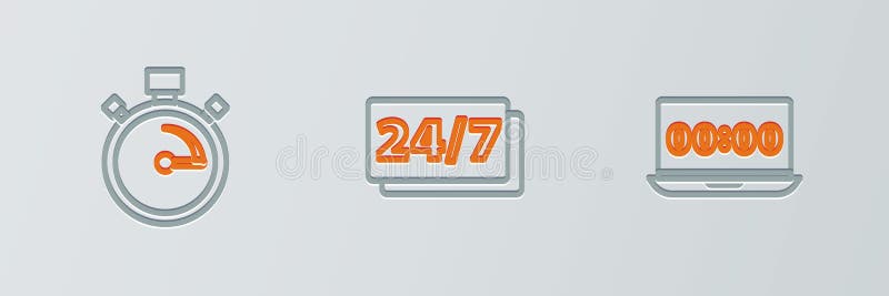 Set Line Clock on Laptop, Stopwatch and 24 Hours Icon. Vector Stock ... Set Line Clock on Laptop, Stopwatch and 24 Hours Icon. Vector Stock ...