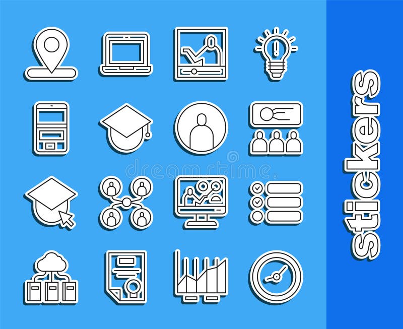 Set Line Clock, Task List, Training, Presentation, Online Education, Graduation Cap Globe ...