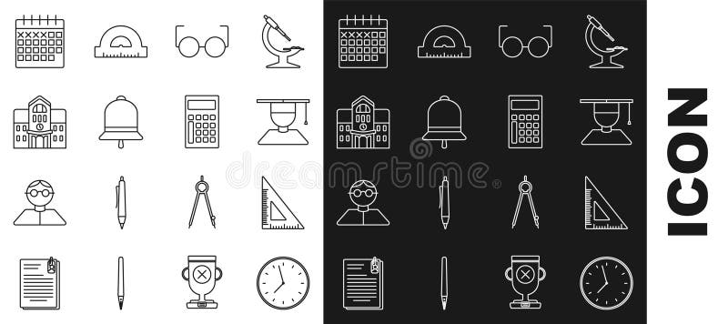 Set Line Clock, Triangular Ruler, Graduate and Graduation Cap, Glasses ...