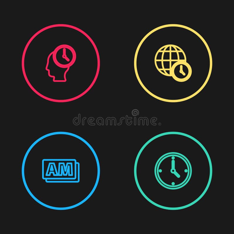 Set Line Clock am, , World Time and Time Management Icon. Vector Stock ...