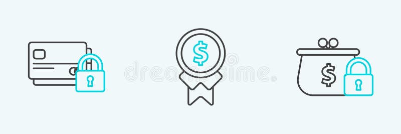 Set Line Closed Wallet with Lock, Credit Card and Reward for Good Work ...