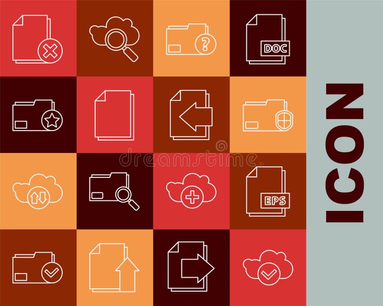 Set Line Cloud with Check Mark, EPS File Document, Document Folder Protection, Unknown, Star ...