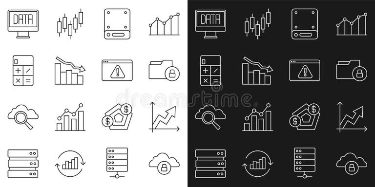 Set Line Cloud Computing Lock, Financial Growth, Folder and, Server ...