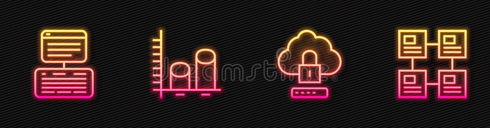 Set Line Cloud Computing Lock, Server, Data, Web Hosting, Analysis and Hierarchy Organogram ...