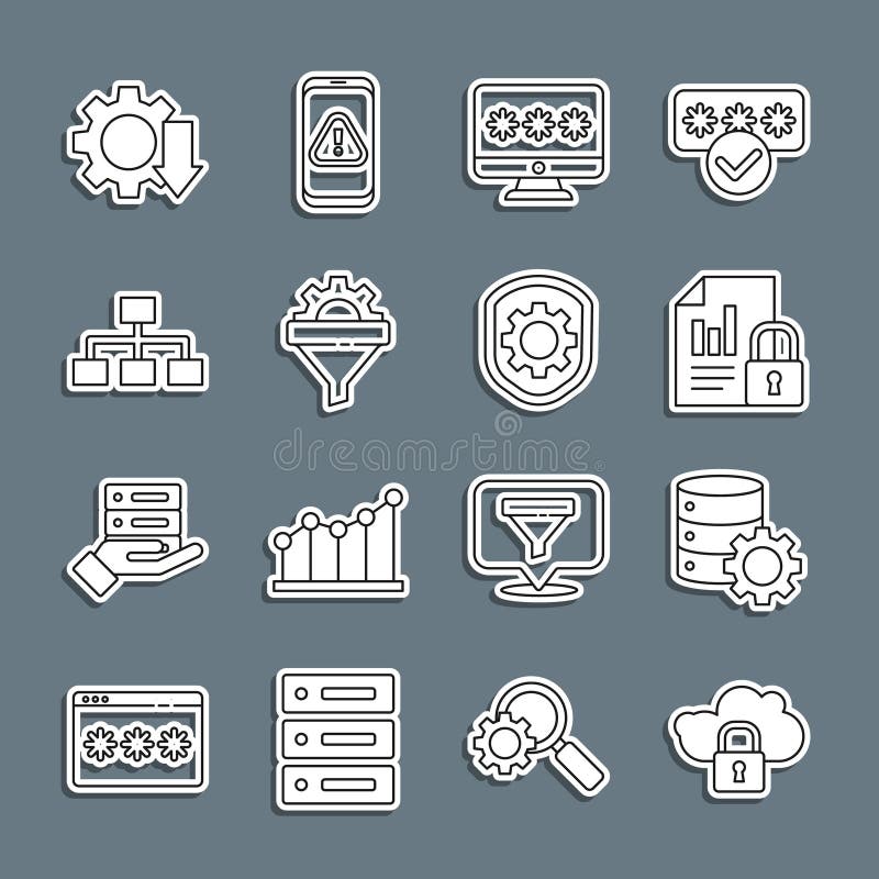 Set Line Cloud Computing Lock, Server and Gear, Document, Monitor with ... Set Line Cloud Computing Lock, Server and Gear, Document, Monitor with ...