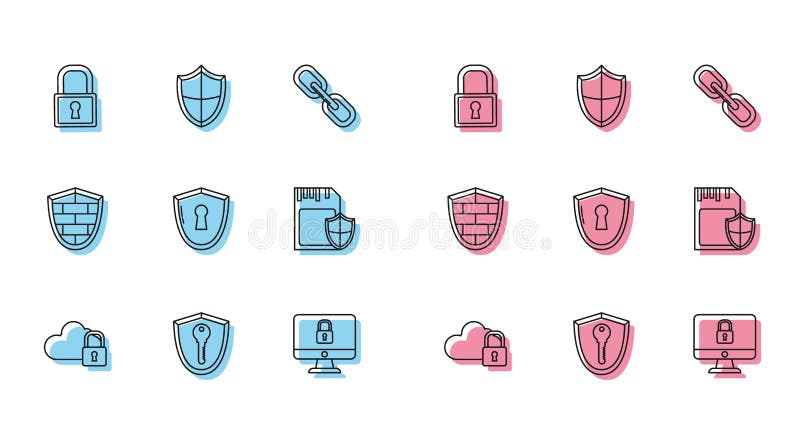 Set Line Cloud Computing Lock, Shield with Key, Lock, on Computer ... Set Line Cloud Computing Lock, Shield with Key, Lock, on Computer ...