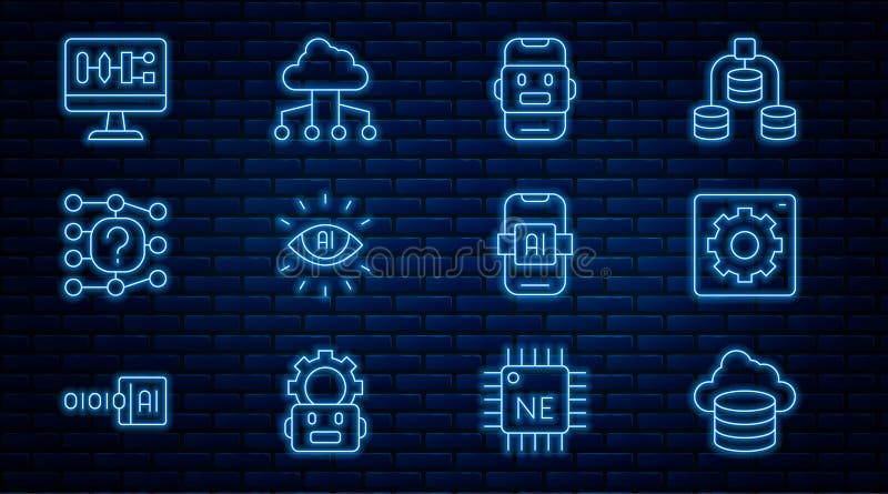 Set Line Cloud Database Computer Api Interface Chat Bot Inteligencia Artificial Ai Neural ...